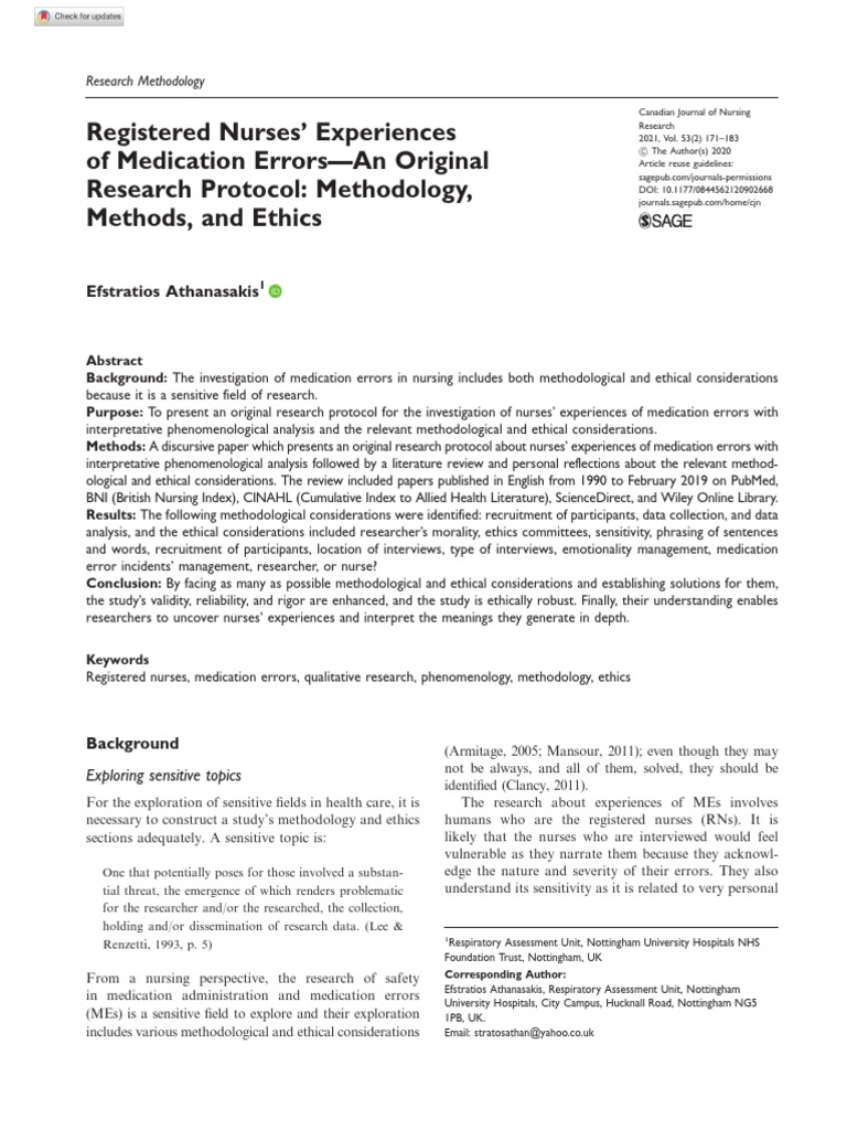 Athanasakis - 2021 - Registered Nurses Experiences of Medication Errors An Original Research ...