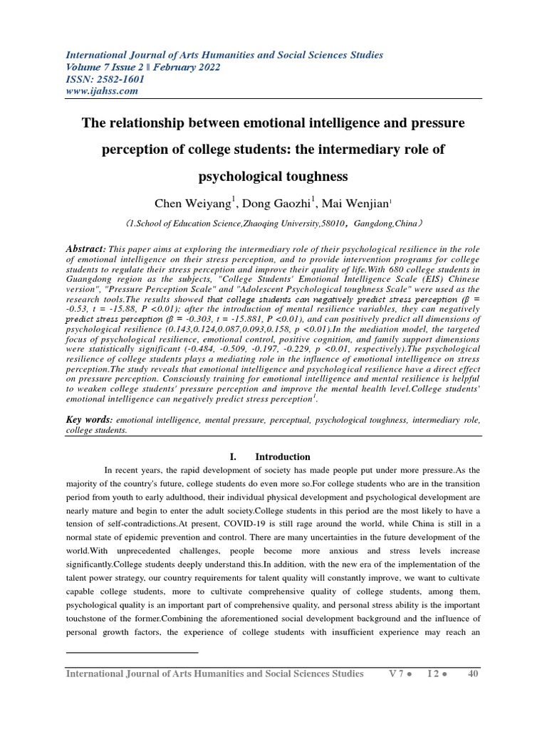 The Relationship Between Emotional Intelligence and Pressure Perception ...