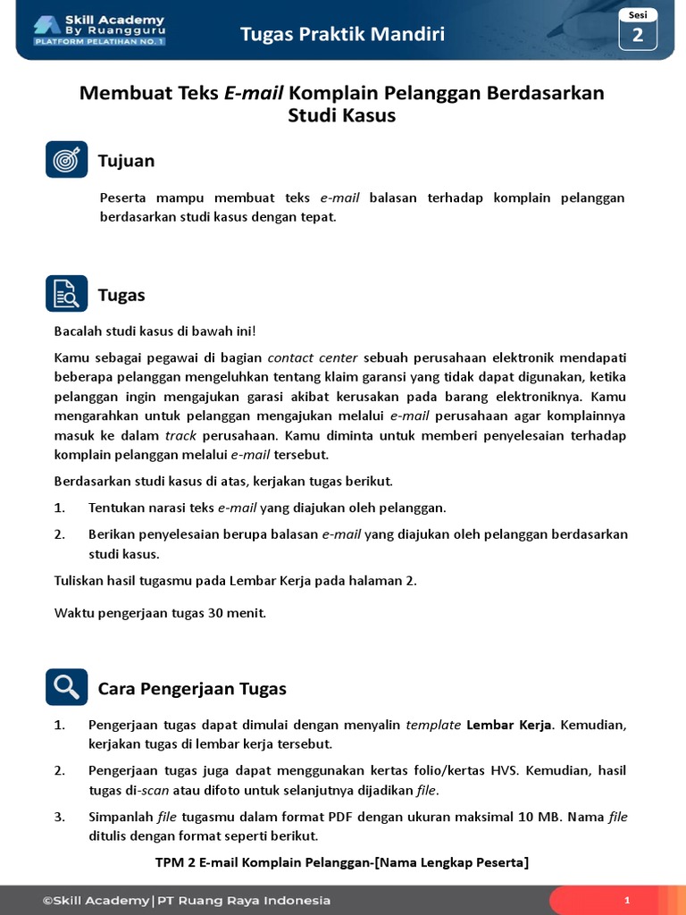 Membuat Teks E-Mail Komplain Pelanggan Berdasarkan Studi Kasus | PDF