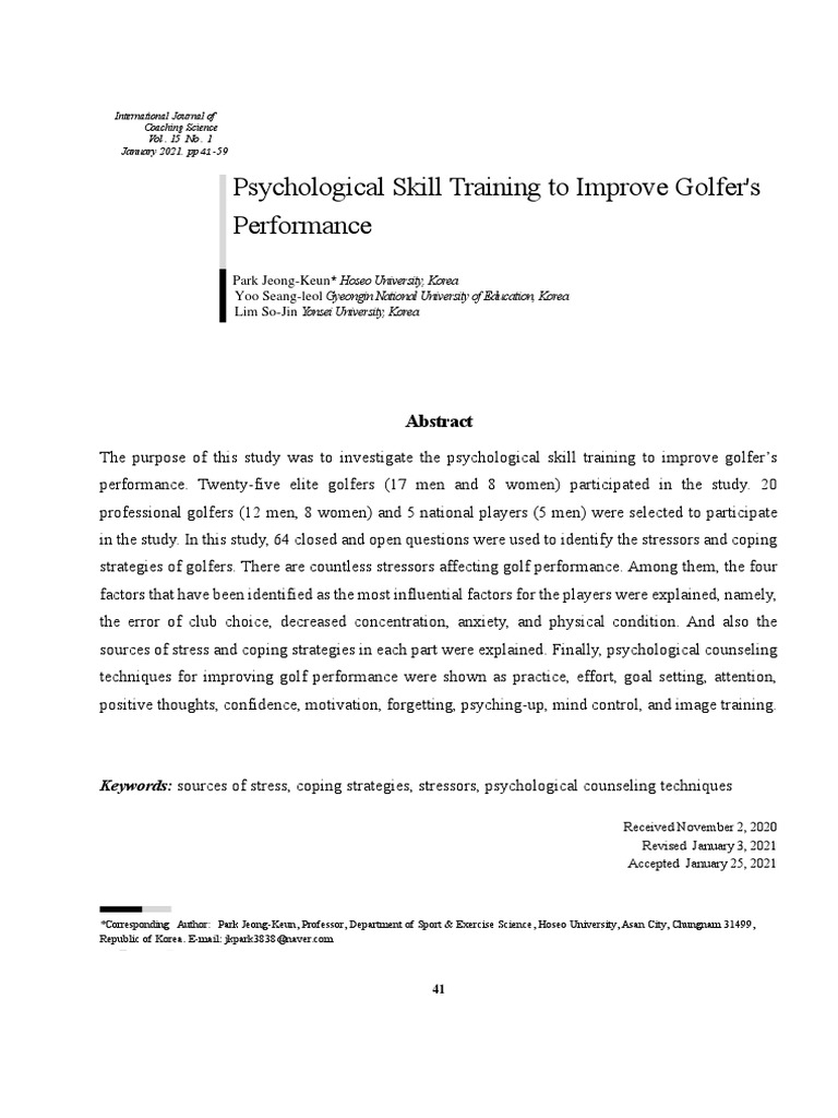 Psychological Skill Training To Improve Golfer's Performance Article ...