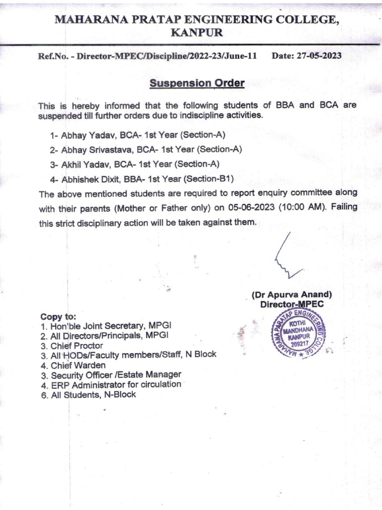 Suspension Order | PDF