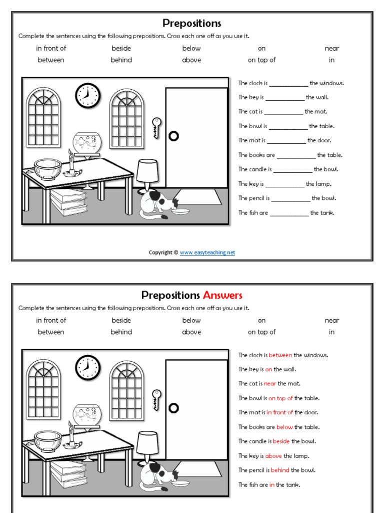 Prepositions: in Front of Beside Below On Near Between Behind Above On ...