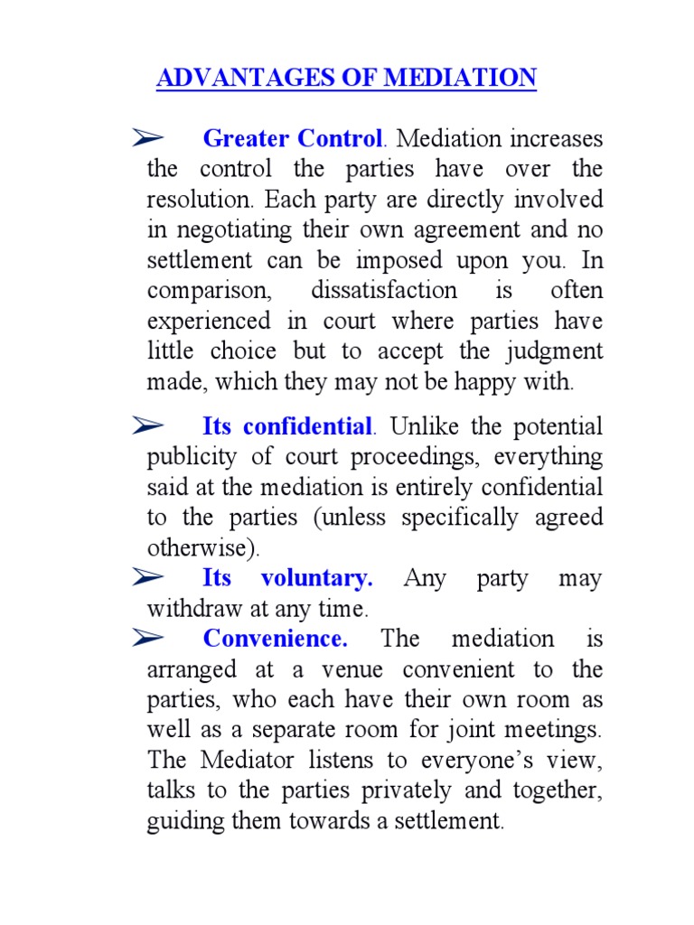 Advantages of Mediation Explained | PDF