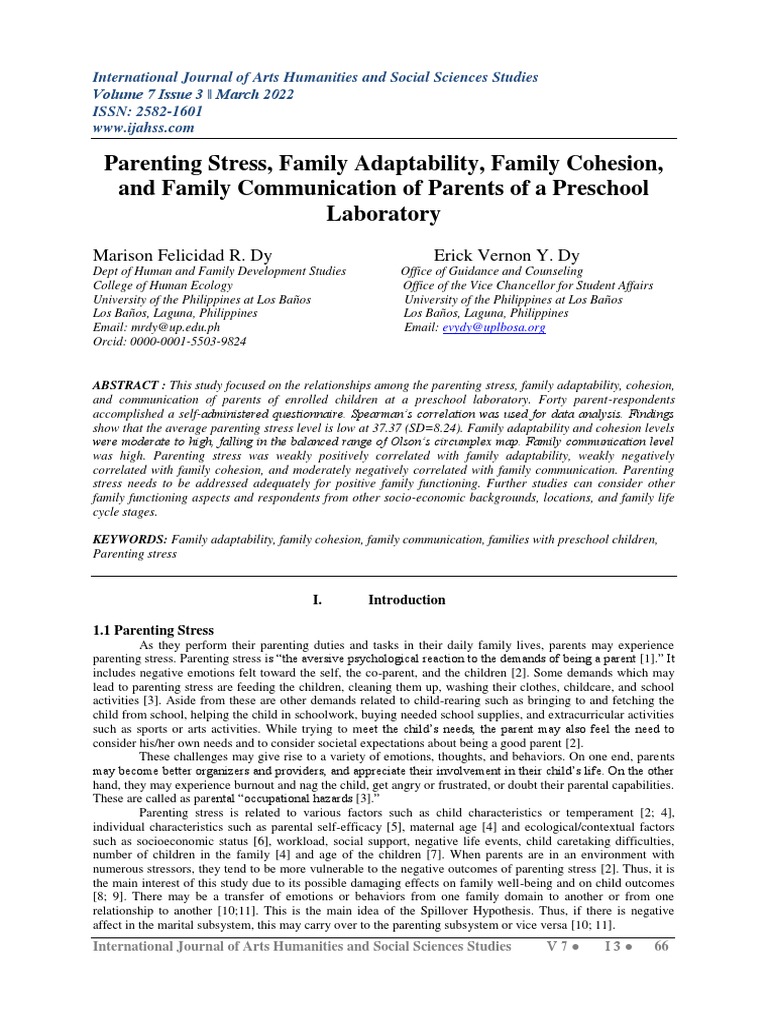 Parenting Stress, Family Adaptability, Family Cohesion, and Family ...