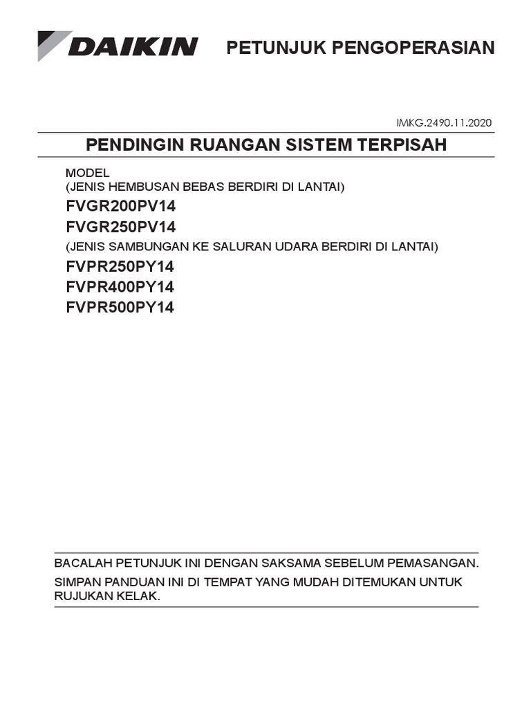 Operation Manual FVGR-PV14 and FVPR-PY14 | PDF