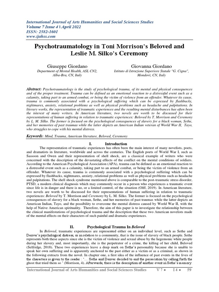 Psychotraumatology in Toni Morrison's Beloved and Leslie M. Silko's ...