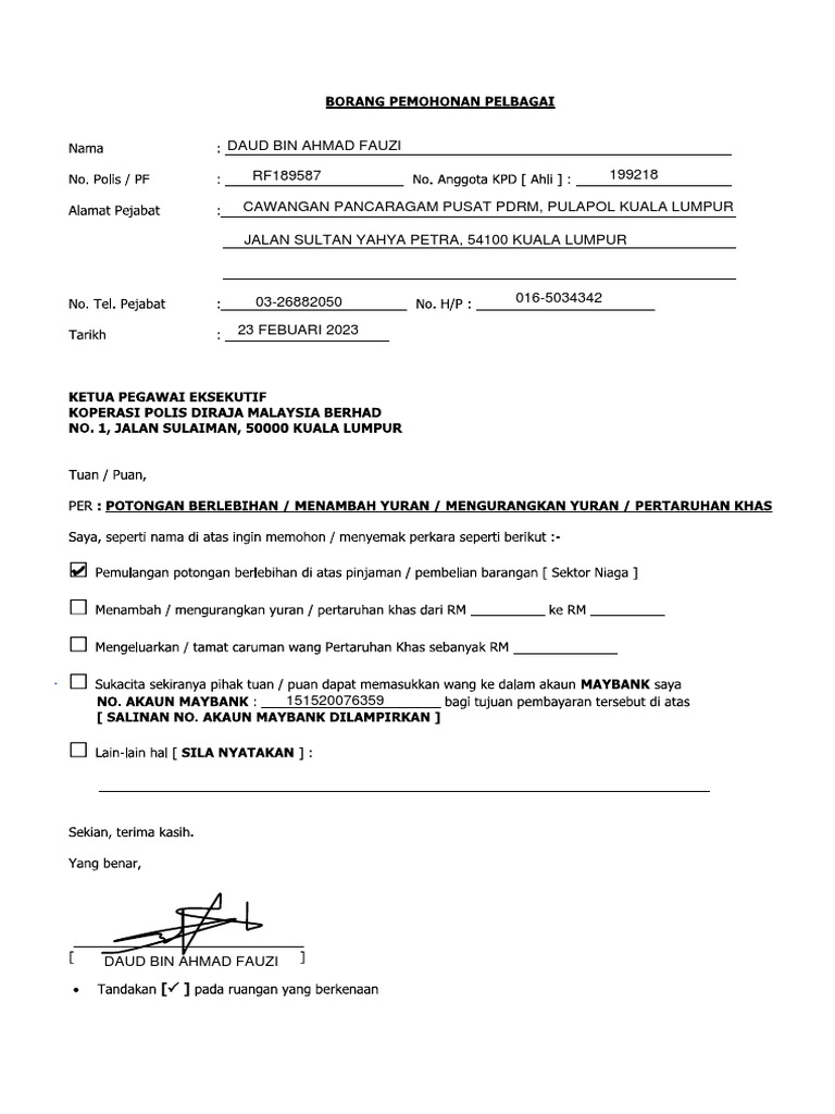 Borang Pelbagai KPD | PDF