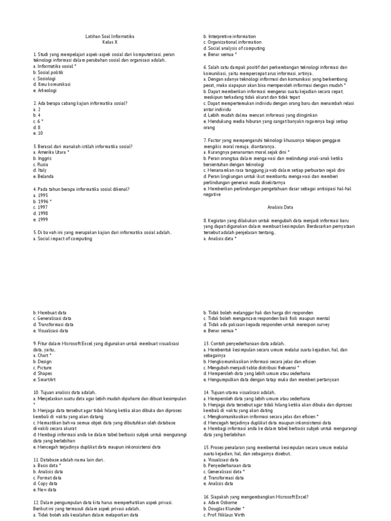 Latihan Soal Informatika Kelas X TKR | PDF