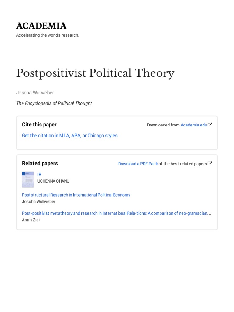 Wullweber, J. (2015) - Postpositivist Political Theory | PDF | Positivism | Theory