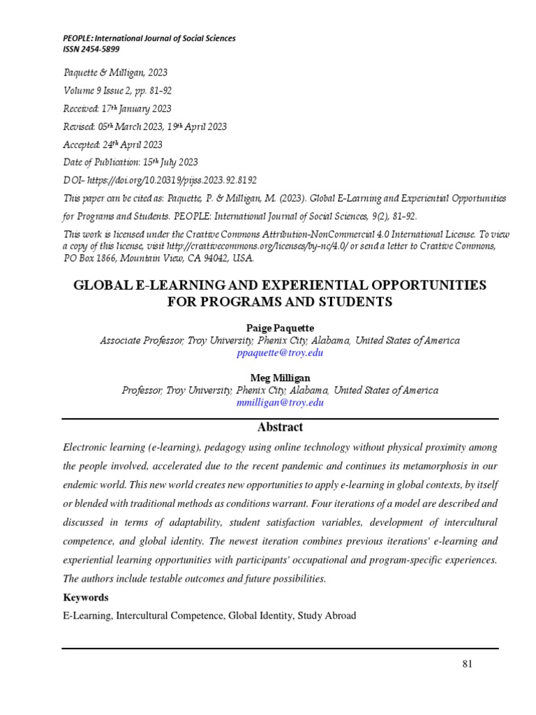 Global E-Learning and Experiential Opportunities For Programs and Students | Download Free PDF ...