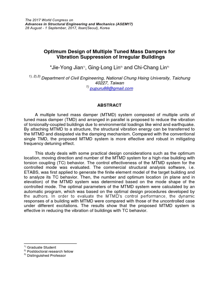 Tuned Mass Damper Effects On The Response of Multi-Storied Structures ... Tuned Mass Damper Effects On The Response of Multi-Storied Structures ...