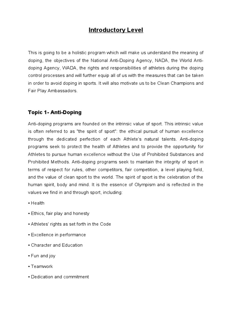Introductory Level - Anti Doping | PDF | Doping In Sport | Sports