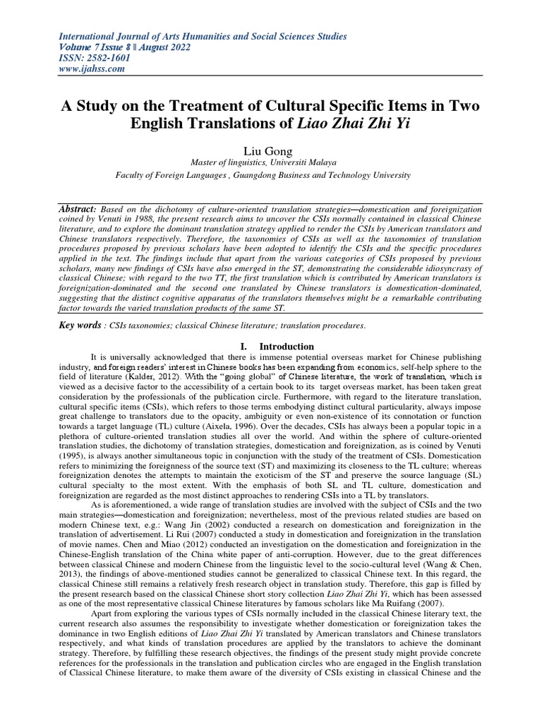 A Study On The Treatment of Cultural Specific Items in Two English ...