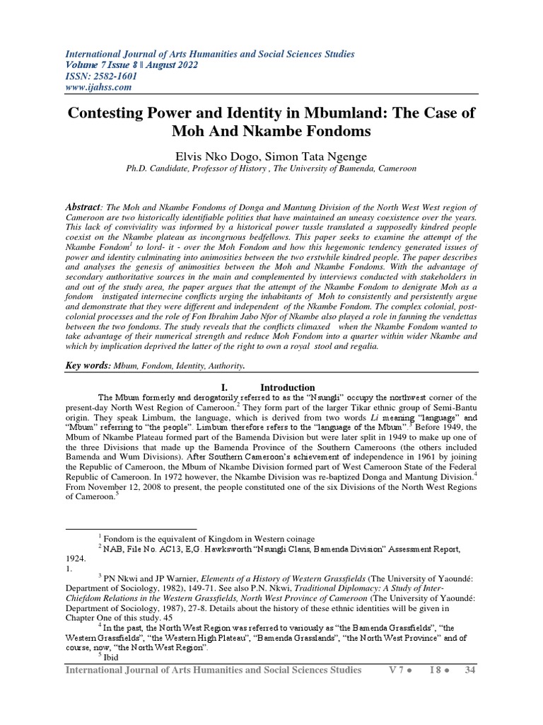 Contesting Power and Identity in Mbumland: The Case of Moh and Nkambe ...
