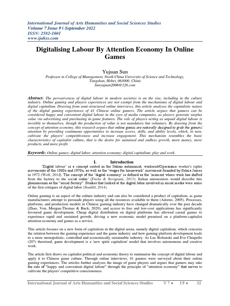 Digitalising Labour by Attention Economy in Online Games | PDF | Social Science | Computers