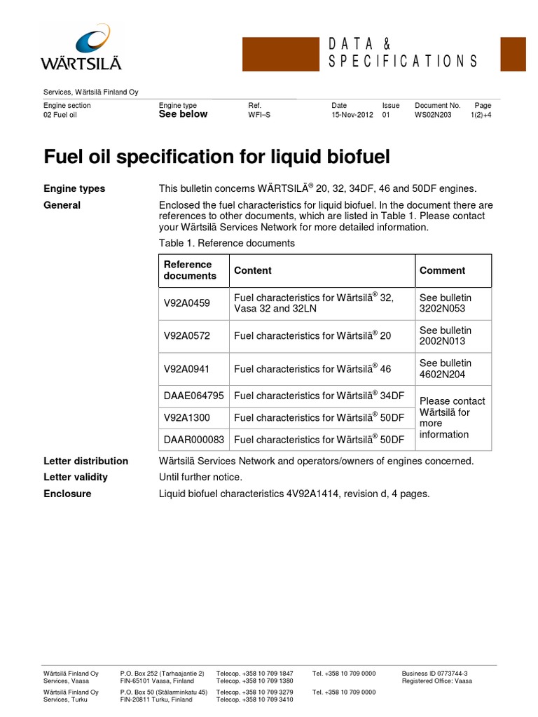Fuel Oil Specification For Liquid BiofuelWS02N203 - 01gb | PDF ...
