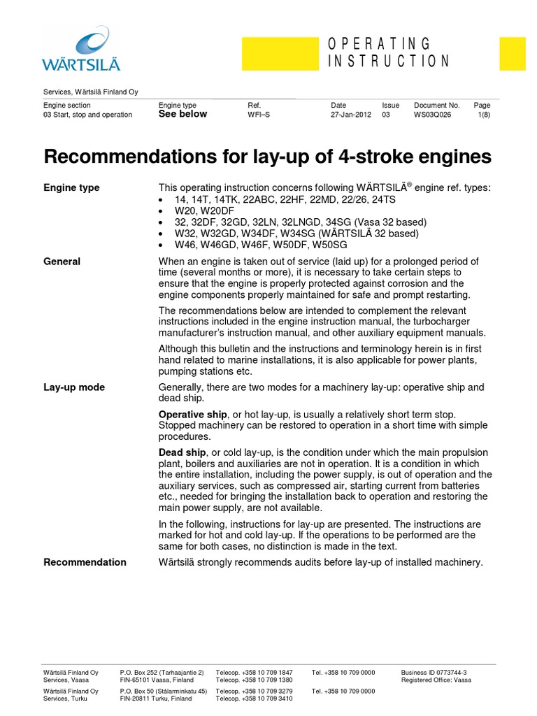 Recommendations For Lay-Up of 4-Stroke Engines WS03Q026 - 03gb | PDF ...