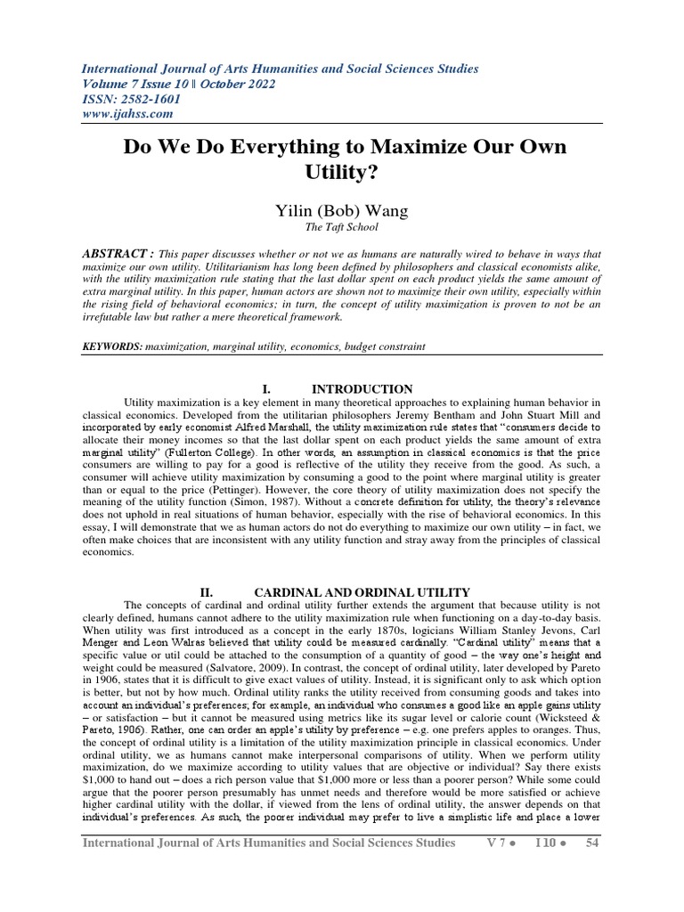 Do We Do Everything To Maximize Our Own Utility? | PDF | Utility | Economics