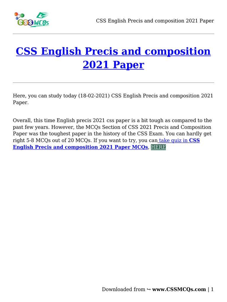 CSS English Precis and Composition 2021 Paper | PDF