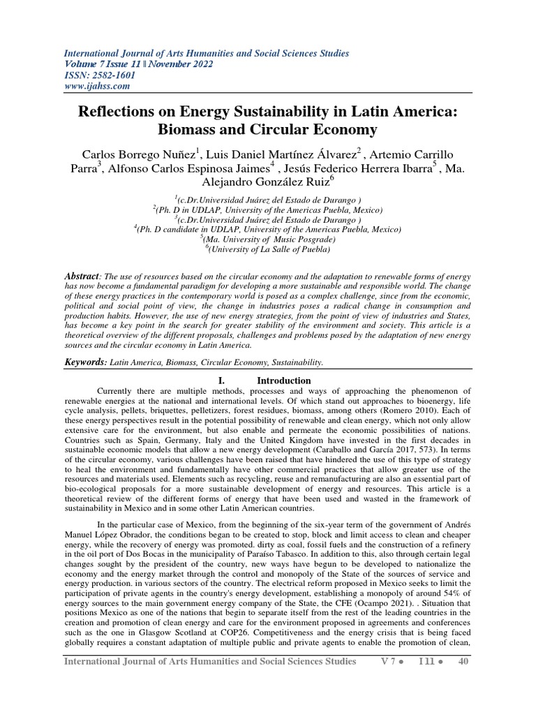 Reflections On Energy Sustainability in Latin America: Biomass and ...