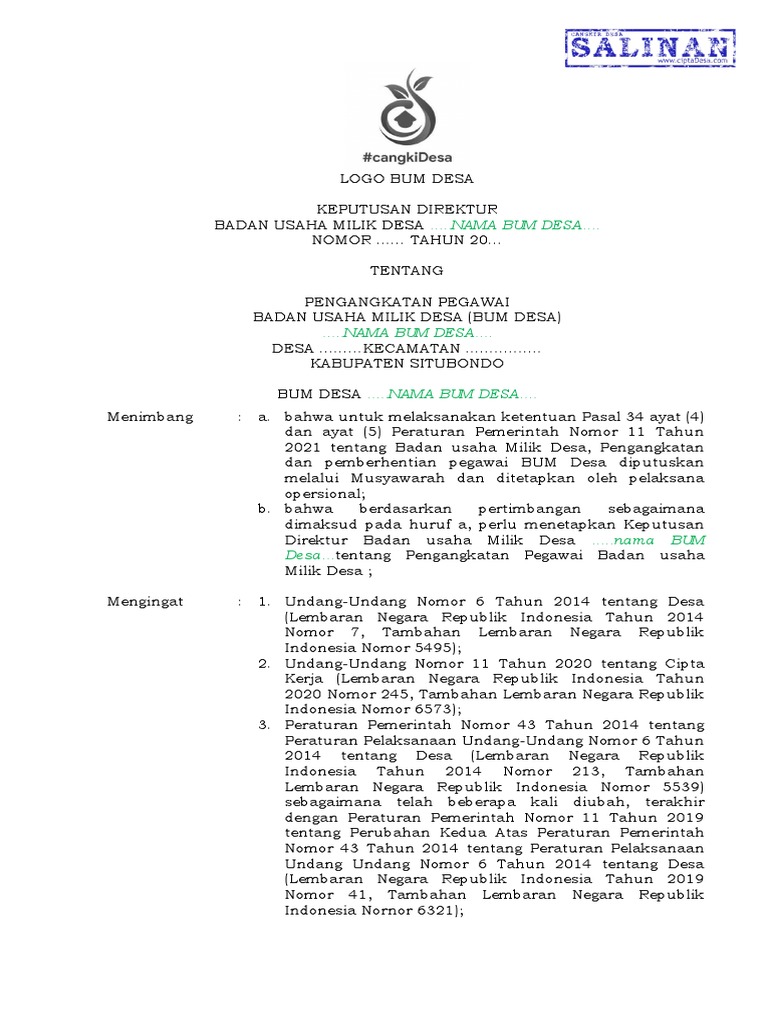 Draft - SK Pegawai BUMDes | PDF