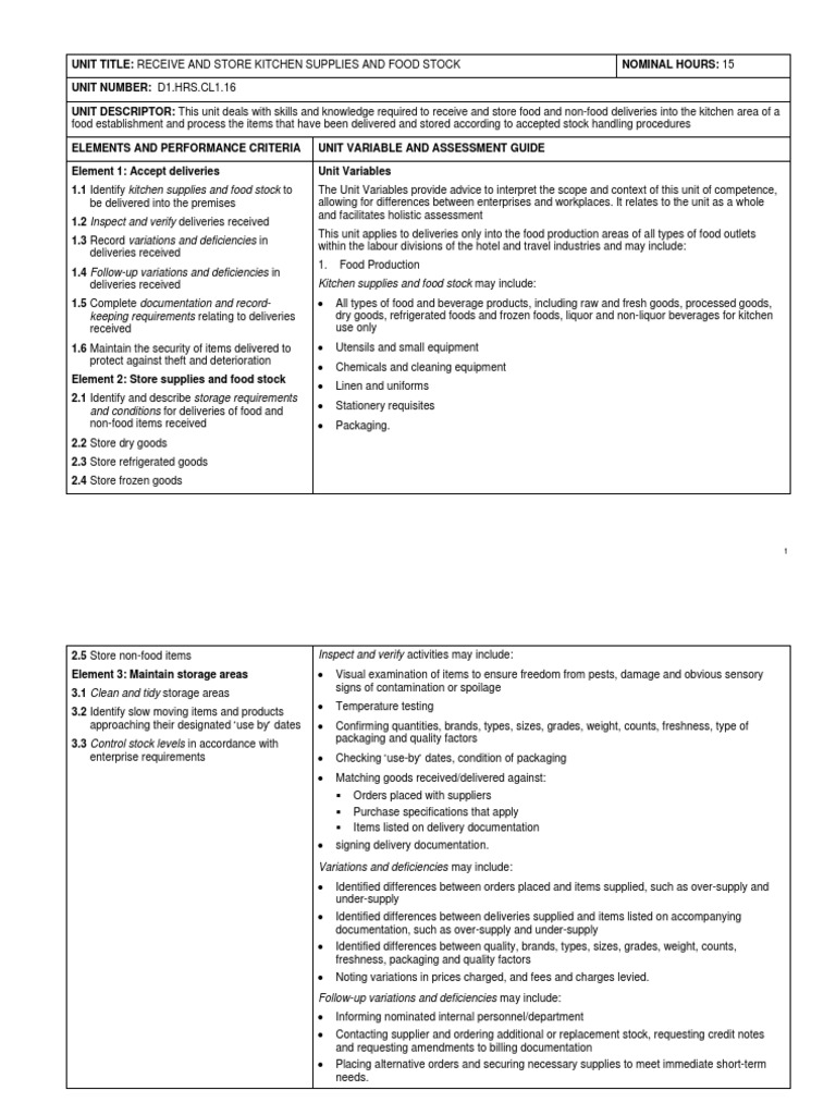 CS Receive and Store Kitchen Supplies and Food Stock | PDF | Food ...