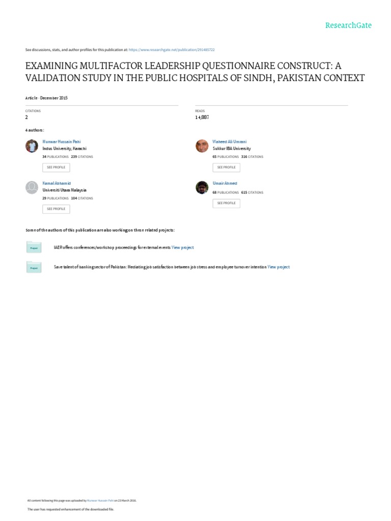 MLQinstrument | PDF | Leadership | Validity (Statistics)