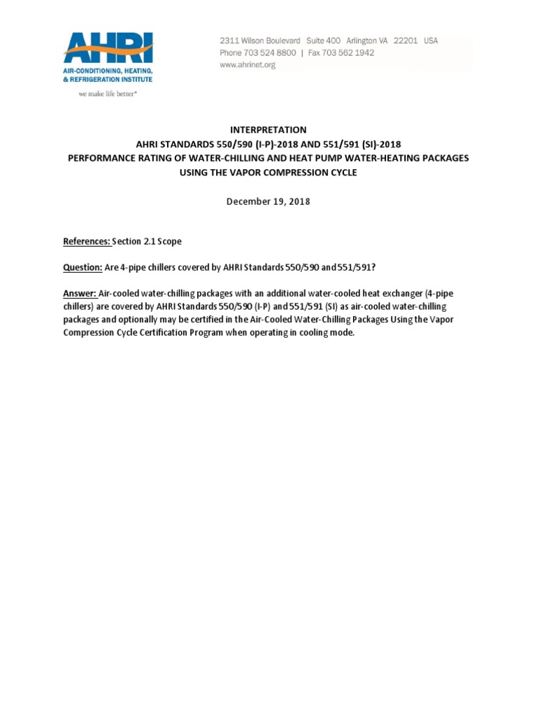 AHRI Standards 550 590-551 591-Interpretation-2018 | PDF | Home ...