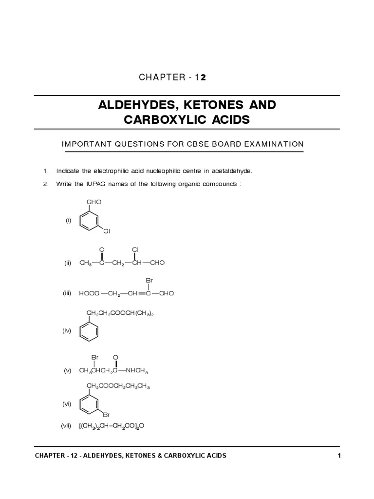 Assignment-1-Cbse Question Bank Chapter-12-Aldehydes, Ketones & Carboxylic Acids | Download Free ...