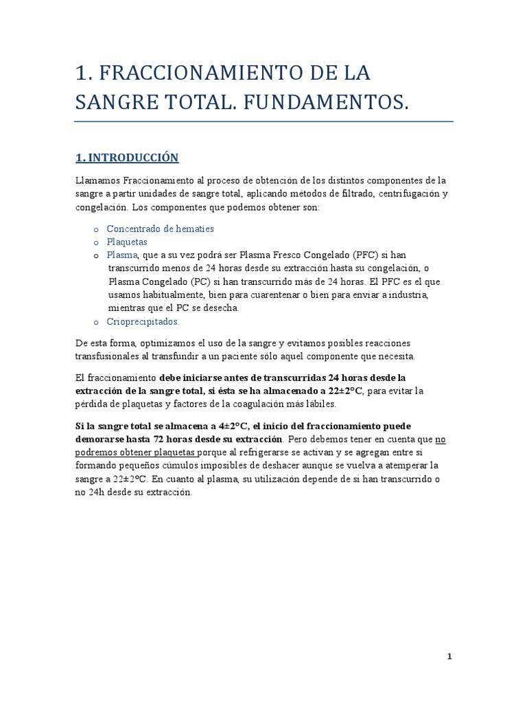 Fraccionamiento de Sangre Total: Proceso y Métodos | PDF | Sangre | Química