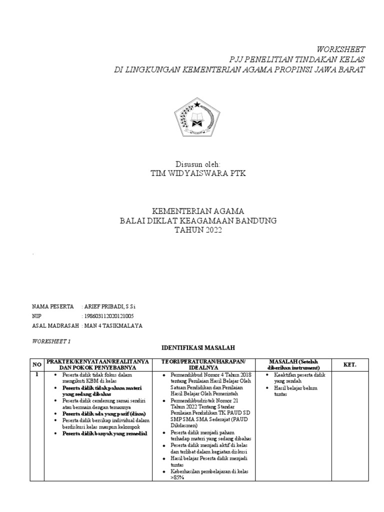 Arief Pribadi - Worksheet PTK | PDF | Teknologi & Rekayasa