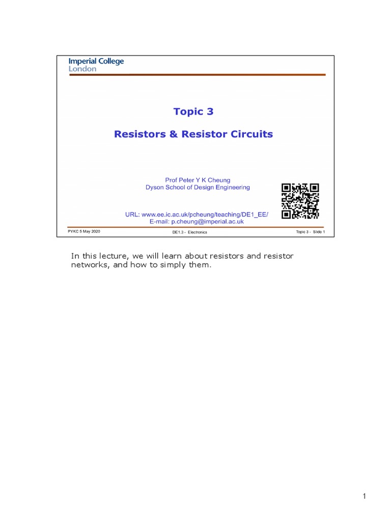 Topic 3 Resistors Resistor Circuits Notes | PDF | Resistor | Series And ...