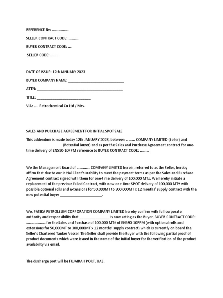 SPA Draft | PDF | Letter Of Credit | Sales