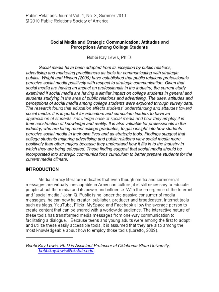 Social Media and Strategic, Communication Attitudes and Perceptions ...