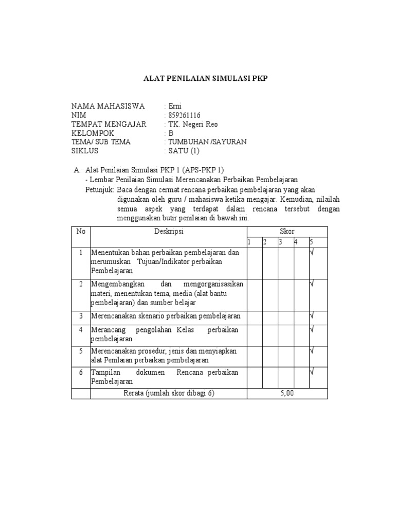 Alat Penilaian Simulasi PKP | PDF