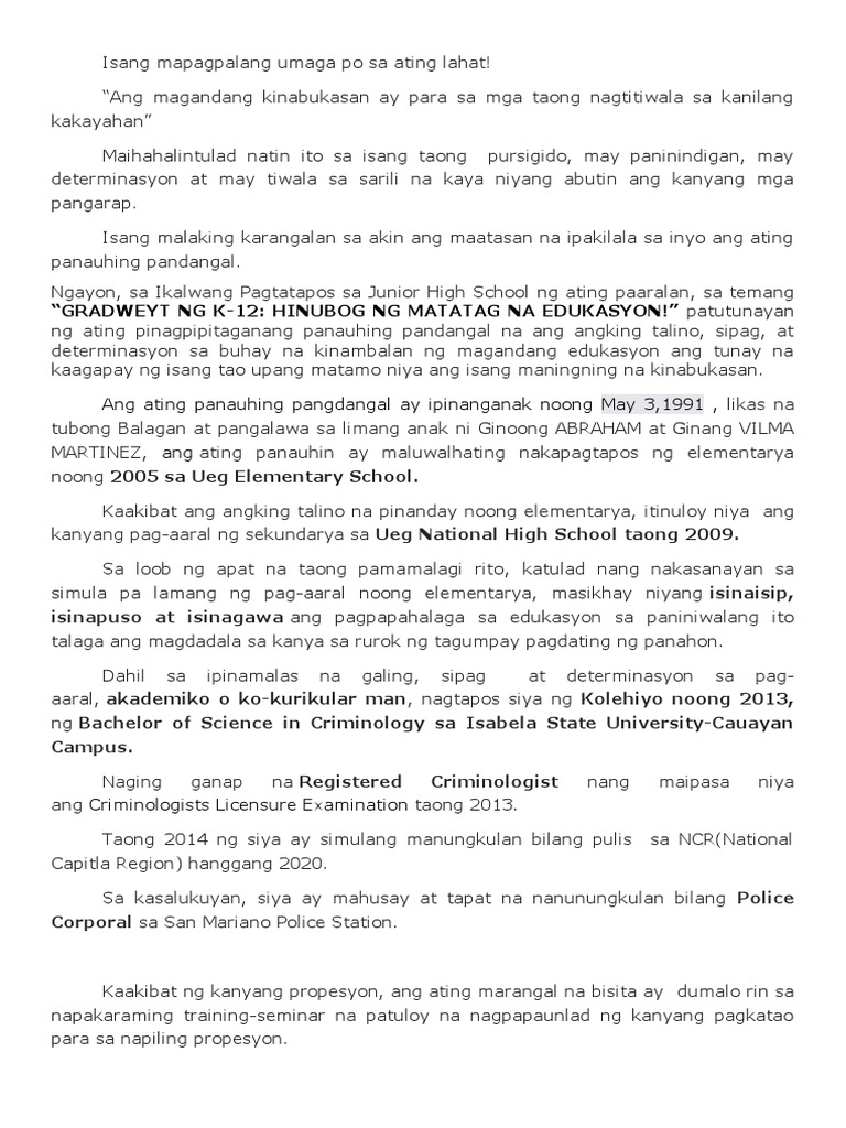 Introduction To Guest Speaker Tagalog | PDF