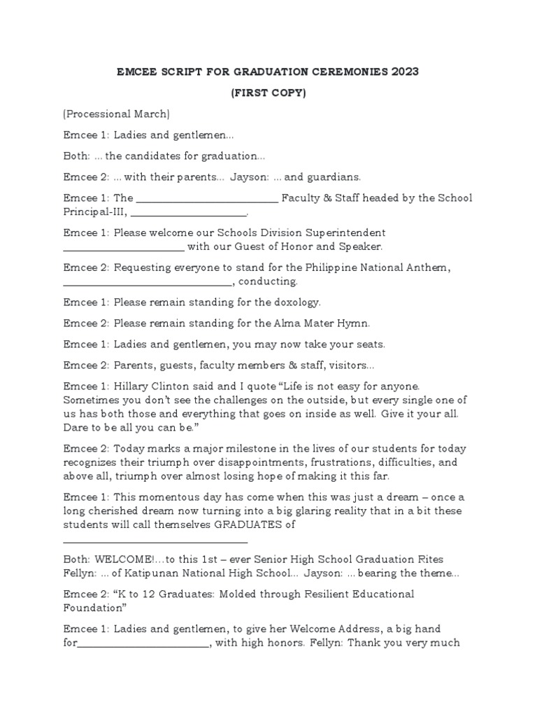 2023 English Graduation Script | PDF