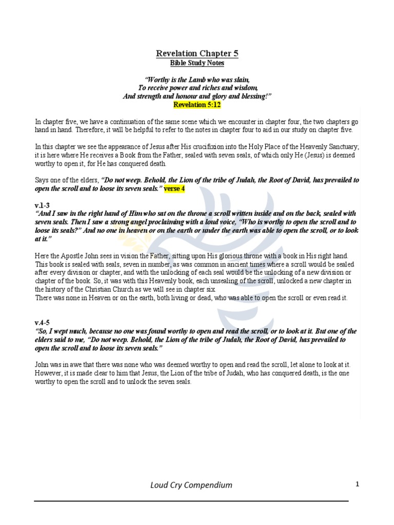 Revelation Chapter 5 Pdf Glory Religion Lamb Of God