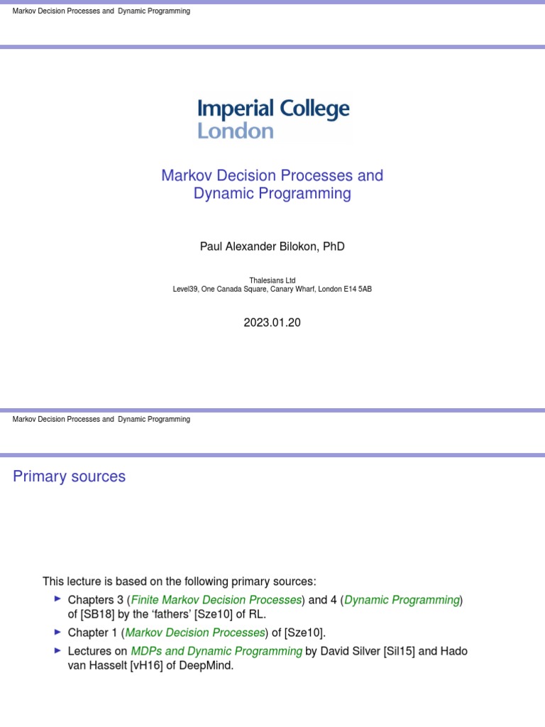 3 Markov Decision Processes Pdf Dynamic Programming Markov Chain