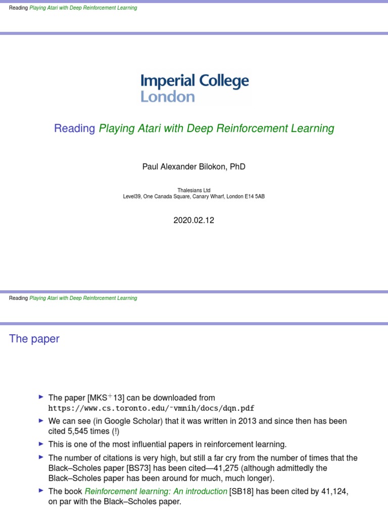 6 Reading Playing Atari With Deep Reinforcement Learning | PDF | Deep Learning | Artificial ...