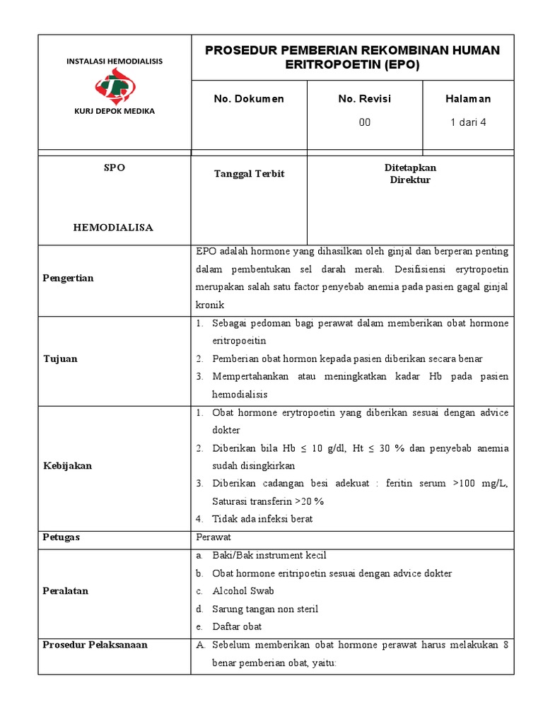 SPO Pemberian Epo | PDF