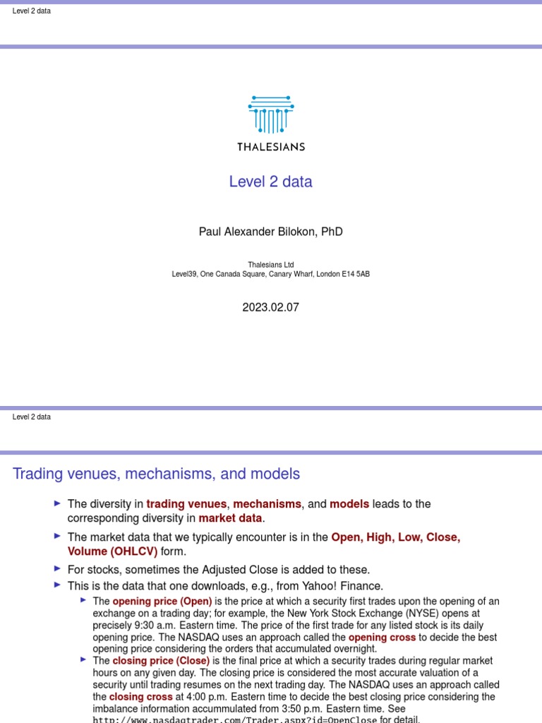 8 Level 2 Data | PDF | Order (Exchange) | Market Liquidity