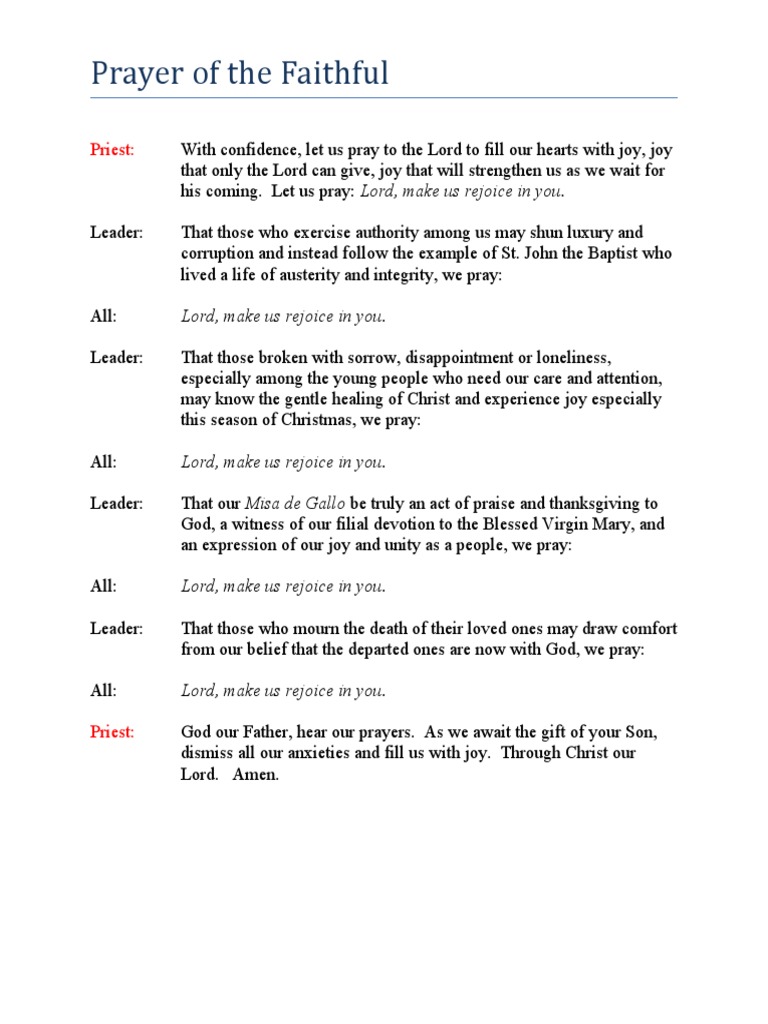 Sample Prayers of the Faithful | PDF