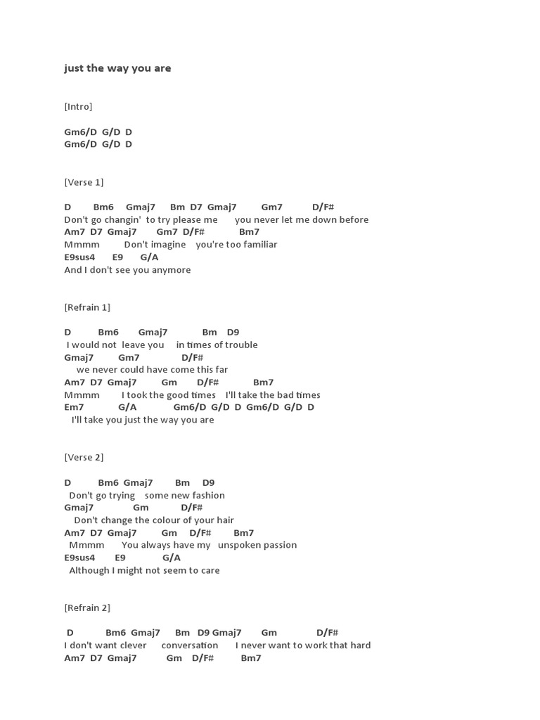 Just The Way You Are - Chords & Lyrics | PDF