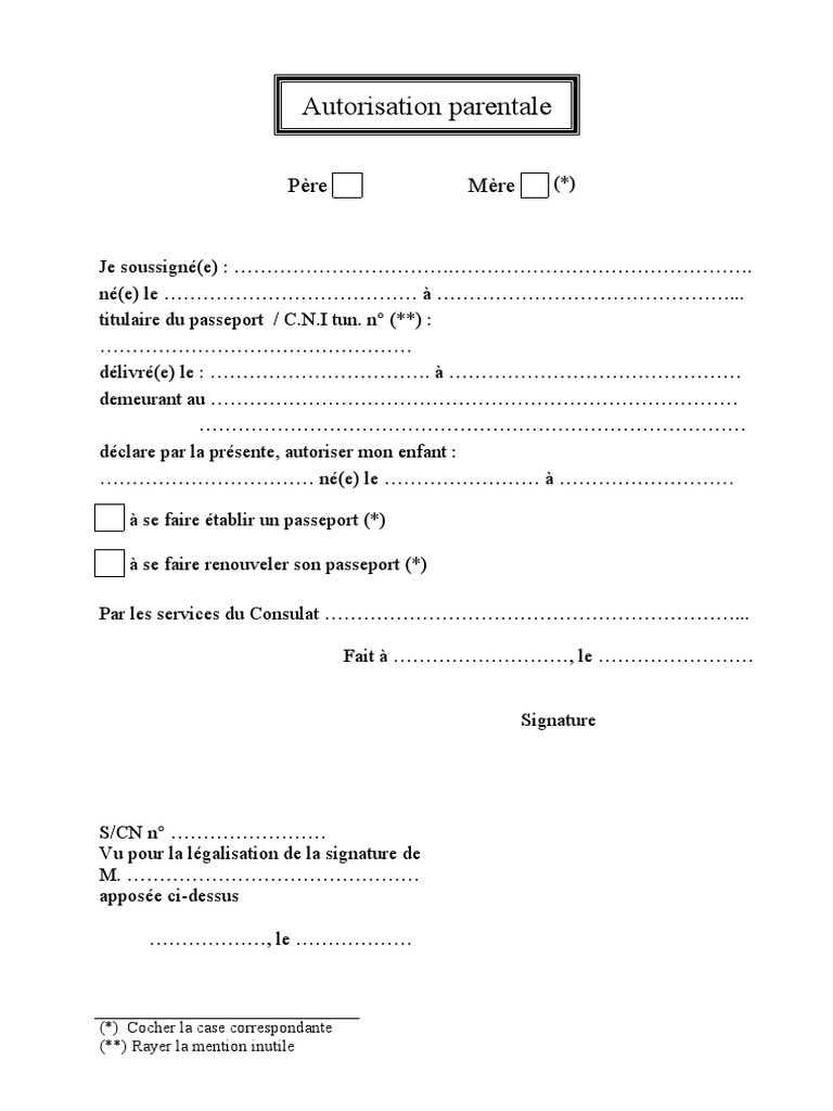 Modèle d'autorisation parentale passeport | PDF
