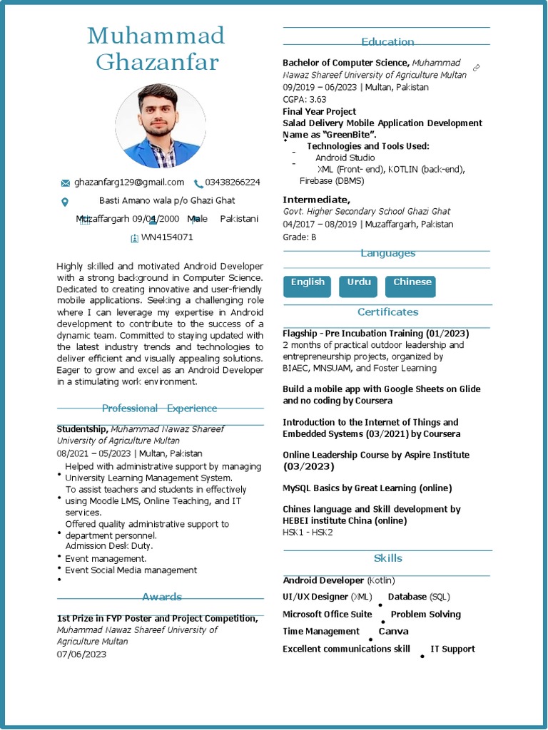 Ghazanfar's Resume Android Developer | PDF | Android (Operating System) | Computing