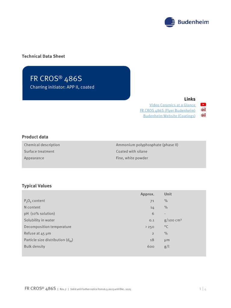 FR CROS 486S (Technical Data Sheet - Budenheim) - SFRCRO486S | PDF
