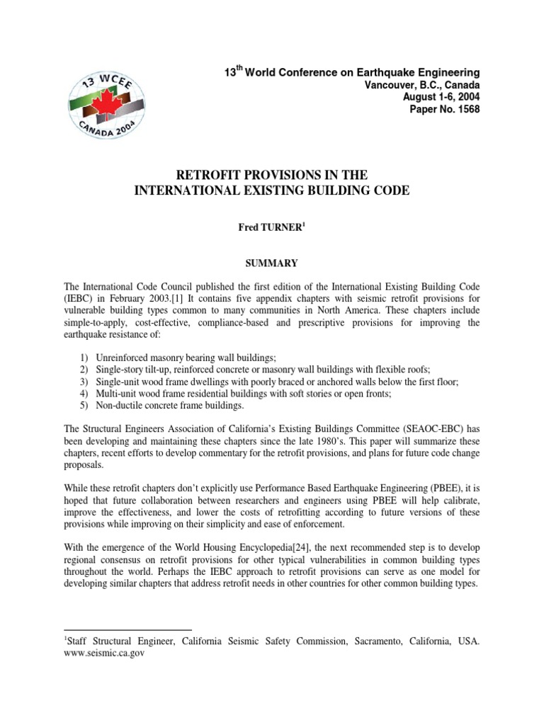 Retrofit Provisions in The International Existing Building Code | PDF ...
