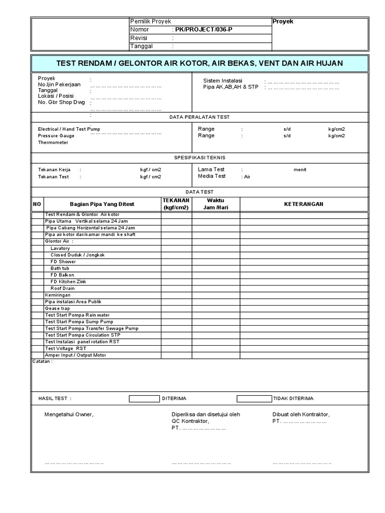 Form-Test Glontor Air Bekas Air Hujan | PDF