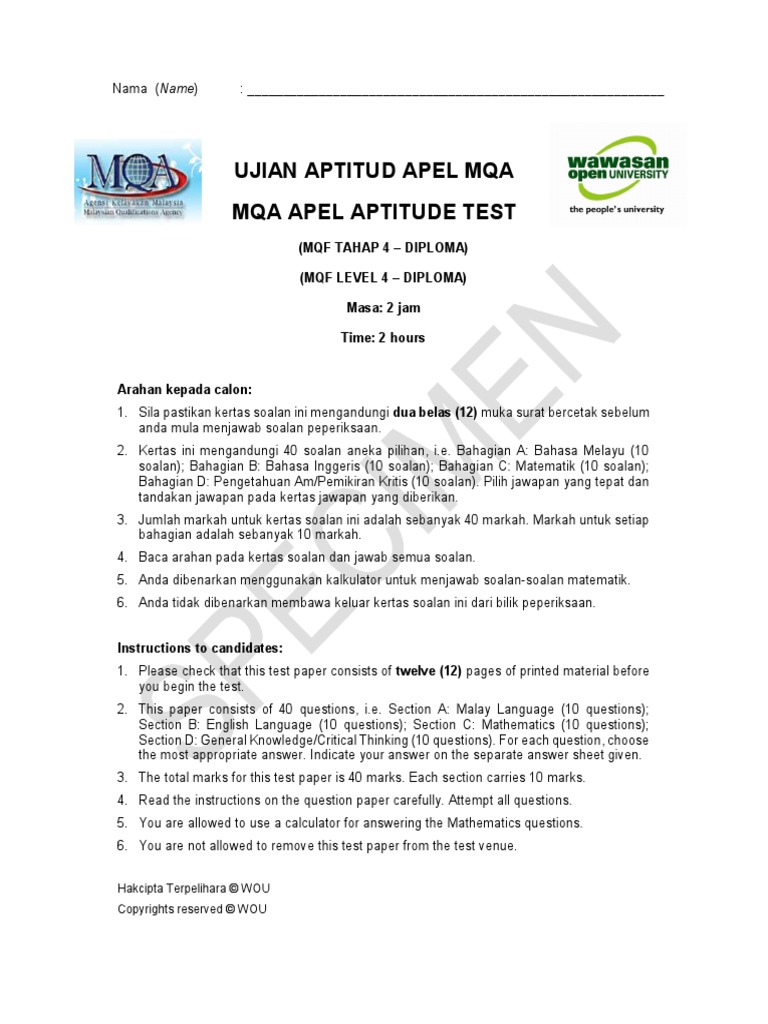 Specimen Question - Diploma | PDF